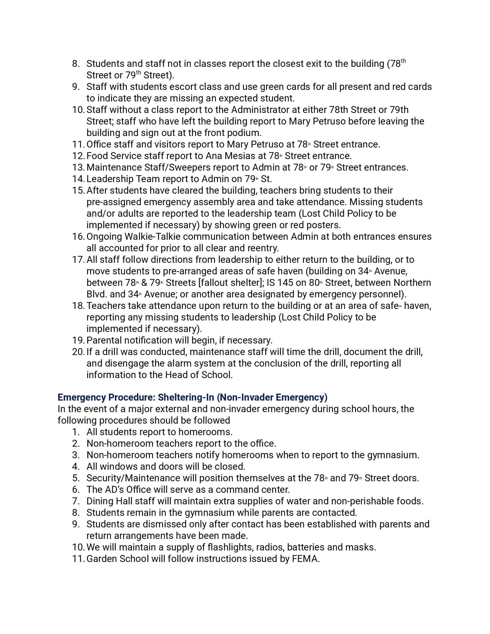 CAMPUS SAFETY - Garden School